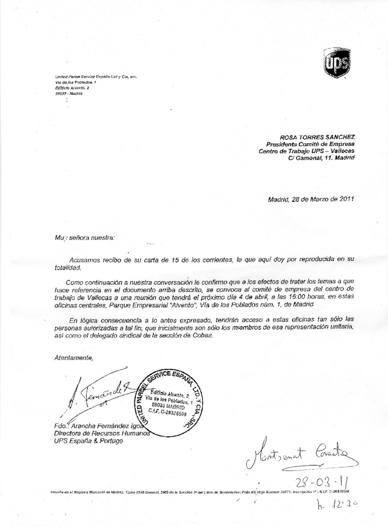 Respuesta por parte de la empresa a la carta enviada para convocar una ... Respuesta por parte de la empresa a la carta enviada para convocar una ...