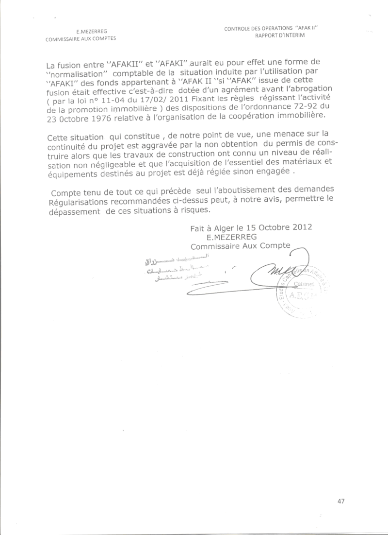 Rapport du Commissaire Aux Comptes du 15/10/2012 Rapport du Commissaire Aux Comptes du 15/10/2012