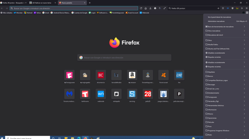 Firefox 89 con interfaz Proton Firefox 89 con interfaz Proton