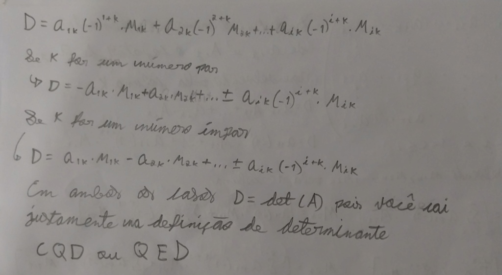 Demonstração Teorema De Laplace Determinantes