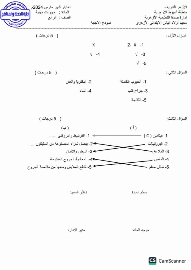اختبار شهر مارس مهارات مهنية للصف الرابع الابتدائي